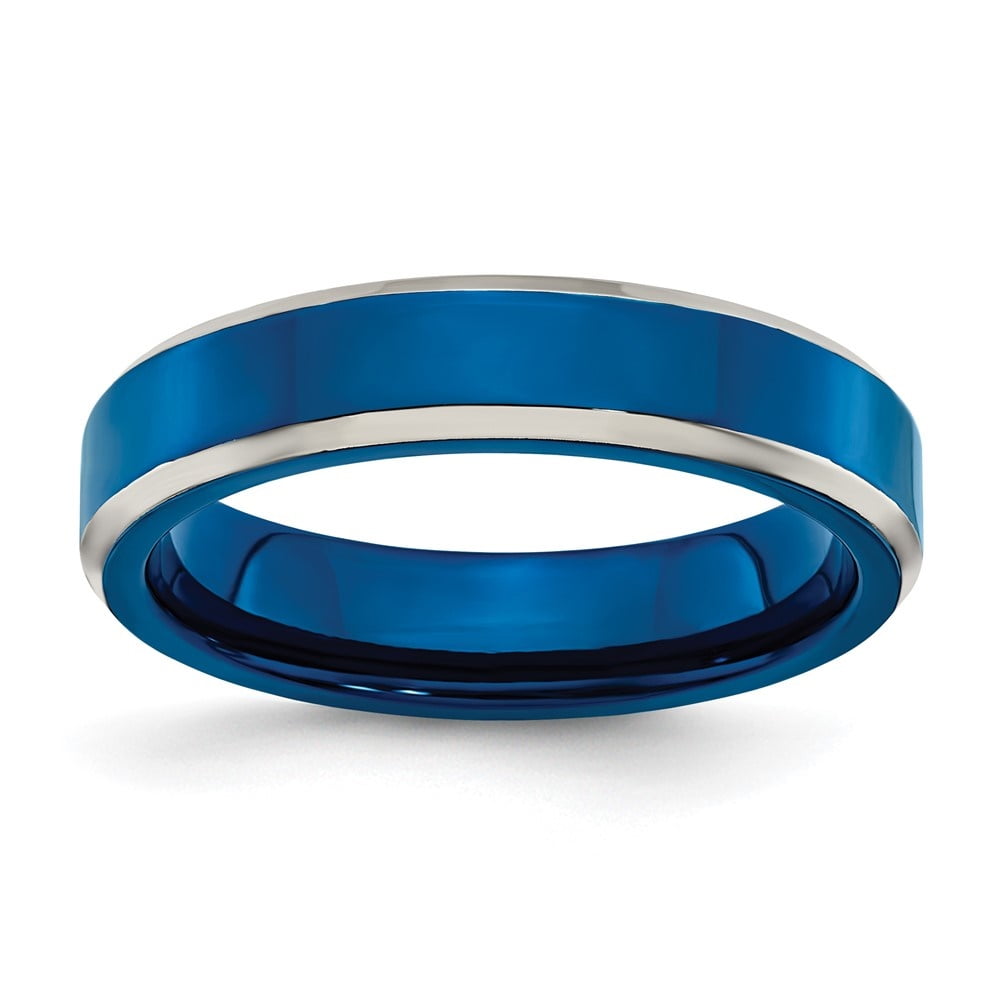 Auriga Fine Jewelry Stainless Steel Polished Blue IP-plated 5mm Men's ...