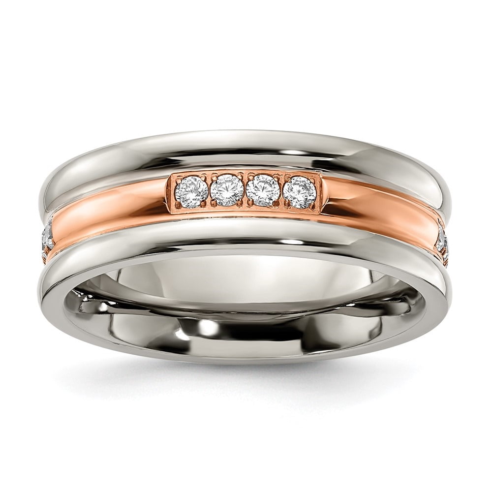 Auriga Fine Jewelry Stainless Steel Polished Rose IP-plated with CZ 7 ...