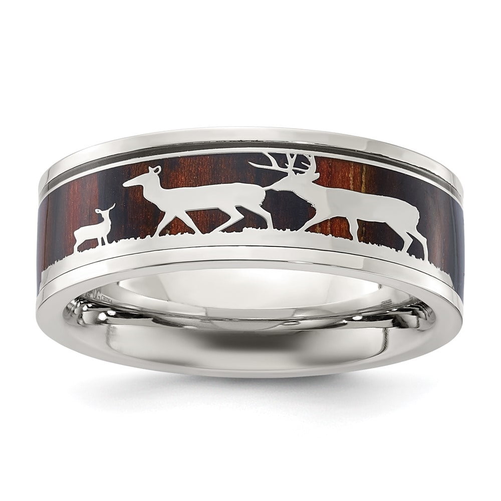 Auriga Fine Jewelry Stainless Steel Polished with Wood Inlay Deer ...