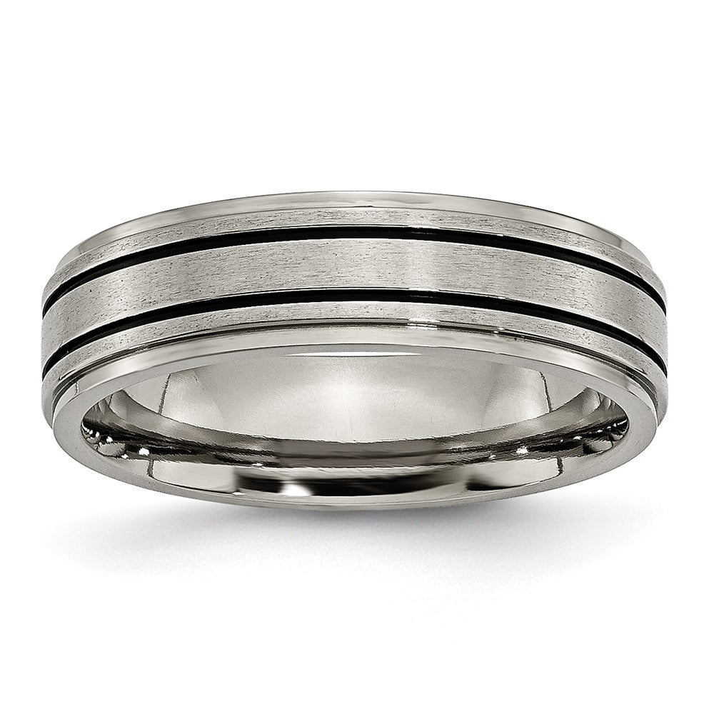 Auriga Fine Jewelry Titanium Brushed Center Black Enamel 6mm Ridged ...