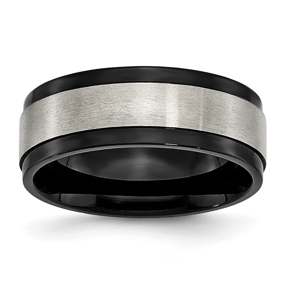 Auriga Fine Jewelry Titanium Brushed Center Black IP-plated 8mm Beveled ...