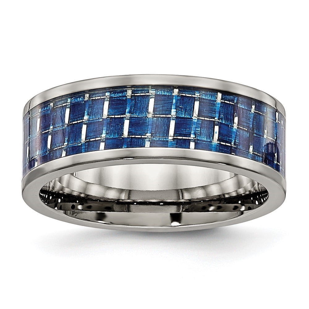 Auriga Fine Jewelry Titanium Polished with Blue Carbon Fiber Inlay 8mm ...