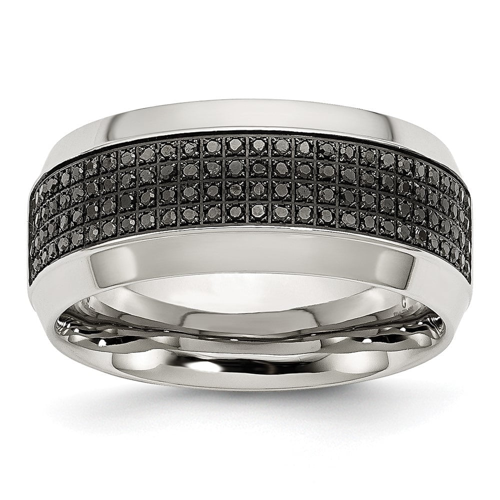 Auriga Fine Jewelry Stainless Steel Polished Black Diamond 10 mm Band ...