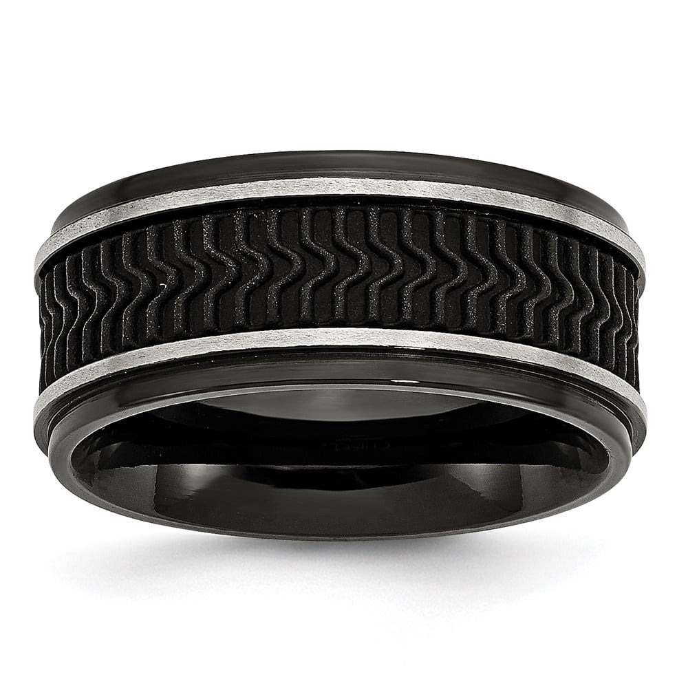 Auriga Fine Jewelry Stainless Steel Polished Black IP-plated w/Rubber ...
