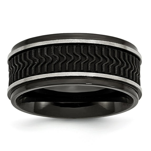 Auriga Fine Jewelry Stainless Steel Polished Black IP-plated w/Rubber ...