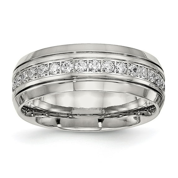 Auriga Fine Jewelry Stainless Steel Polished and Grooved with CZ 8 mm ...