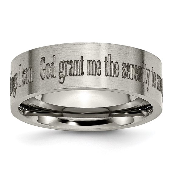 Auriga Titanium Brushed Serenity Prayer Laser Design 8mm Flat Band Size ...