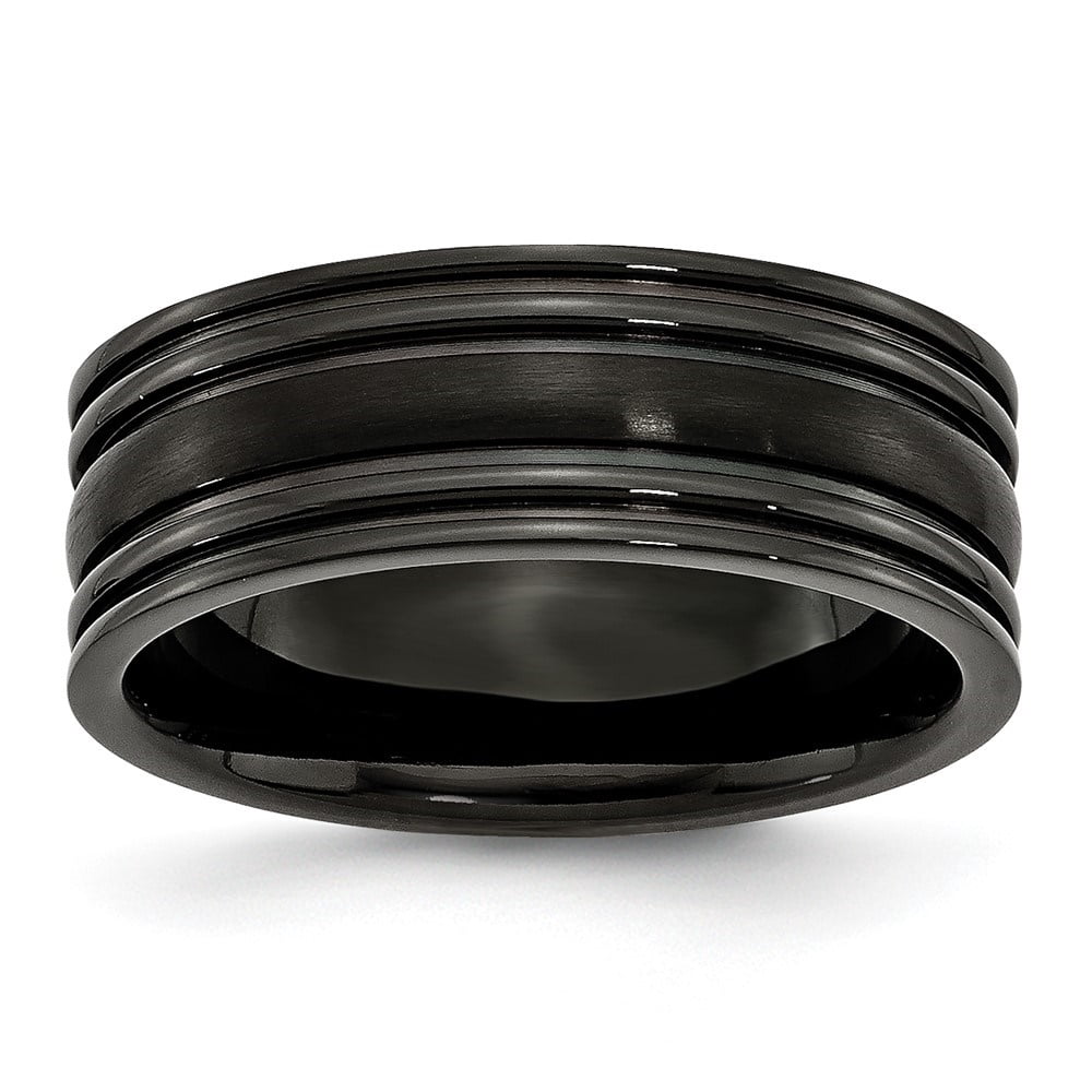 Auriga Fine Jewelry Titanium Grooved Black IP-plated 8mm Band for Men ...