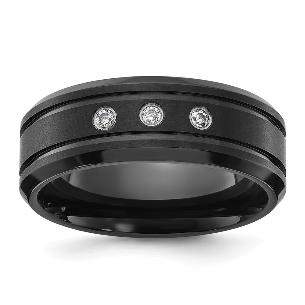 Auriga Titanium Polished Black IP-plated CZ 8mm Band Size 8 for Women ...
