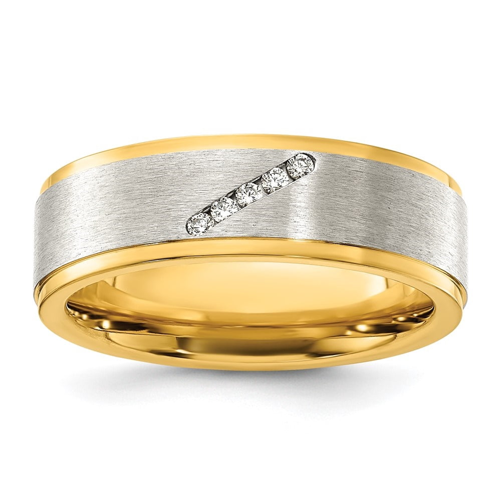 Auriga Titanium Polished Yellow IP-plated with CZ Brushed Center 8.00mm ...