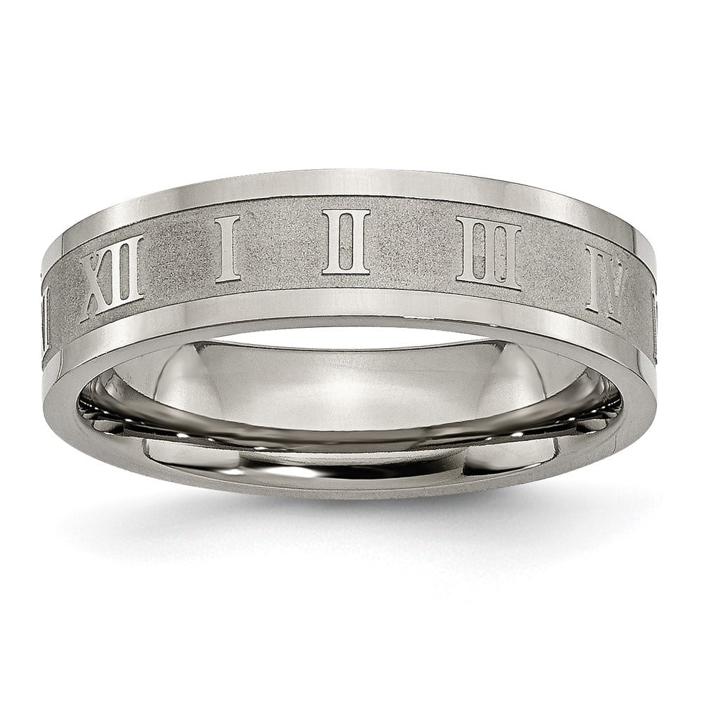 Auriga Fine Jewelry Titanium Roman Numerals 6mm Satin Flat Band for Men ...