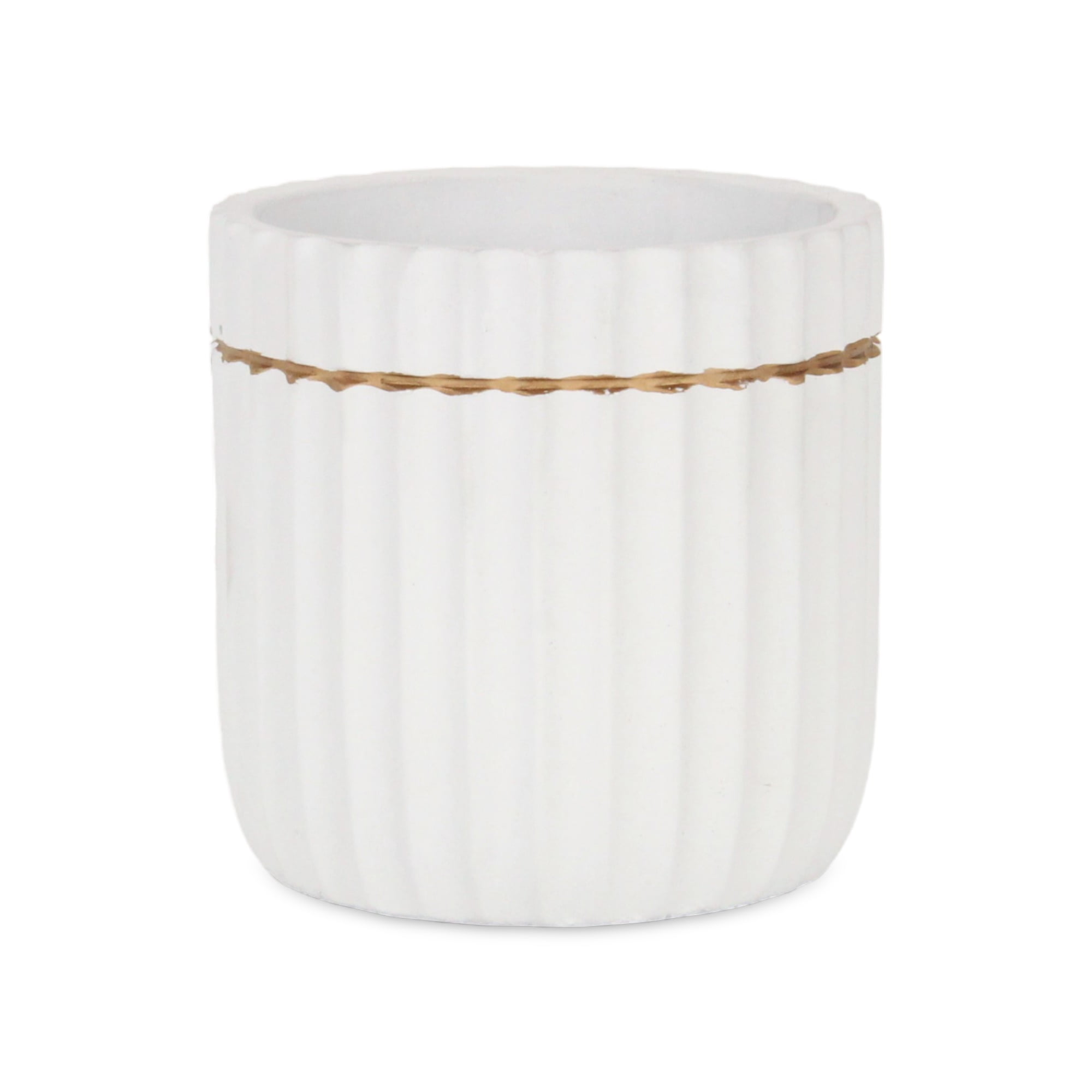 Aurine Round Gold Trimmed Ridged Ceramic Pot - Large - White - Walmart.com