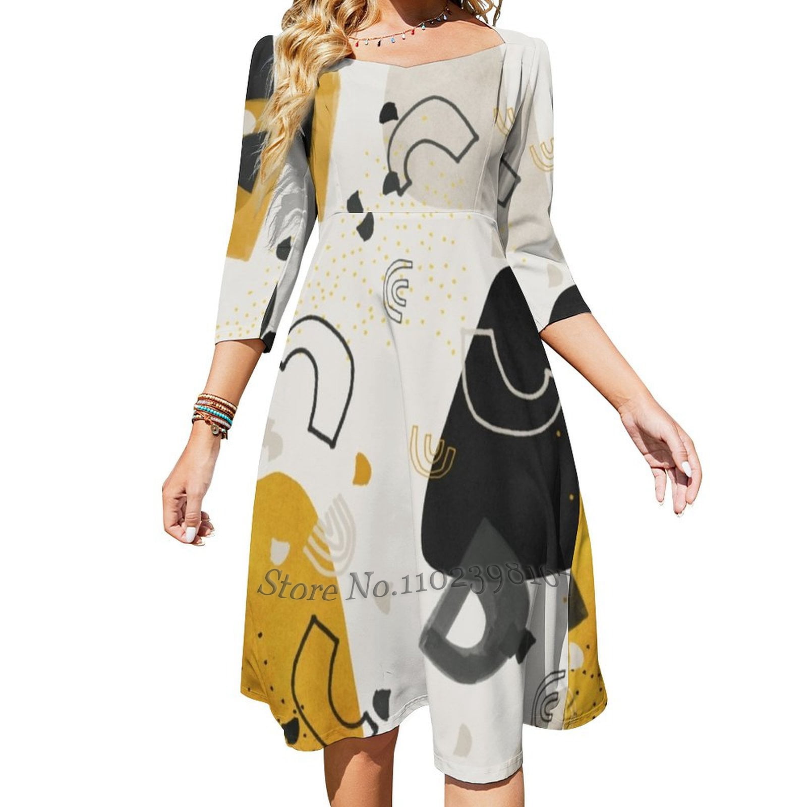 Auro Square Neck Dress Cute Loose Print Dresses Elegant Beach Party ...