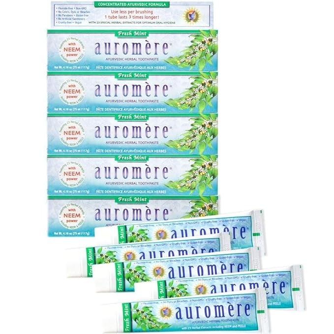 Auromere Ayurvedic Herbal Toothpaste, Fresh Mint - Vegan, Natural, Non ...