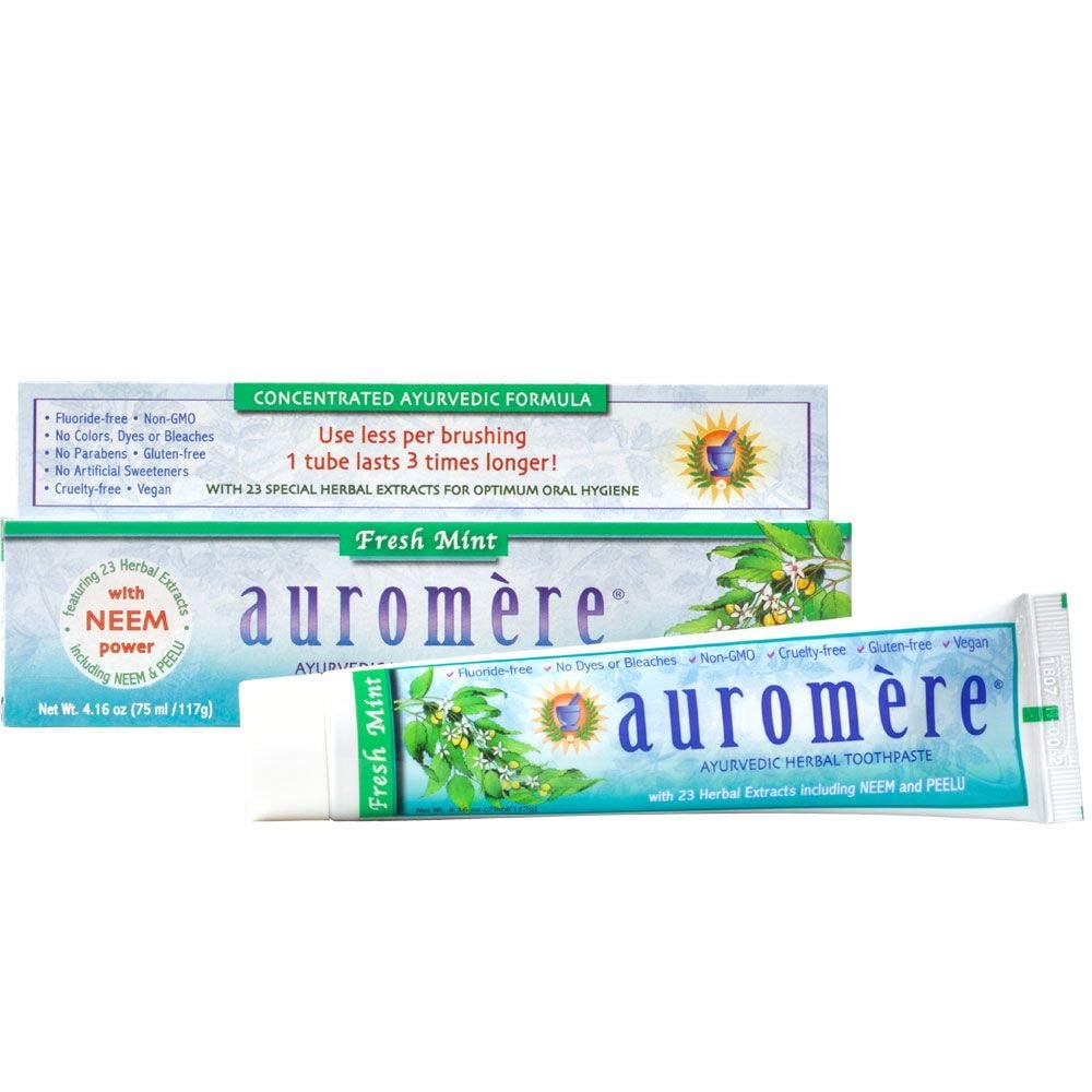 Auromere Ayurvedic Herbal Toothpaste, OIF8 Fresh Mint - Vegan, Natural ...