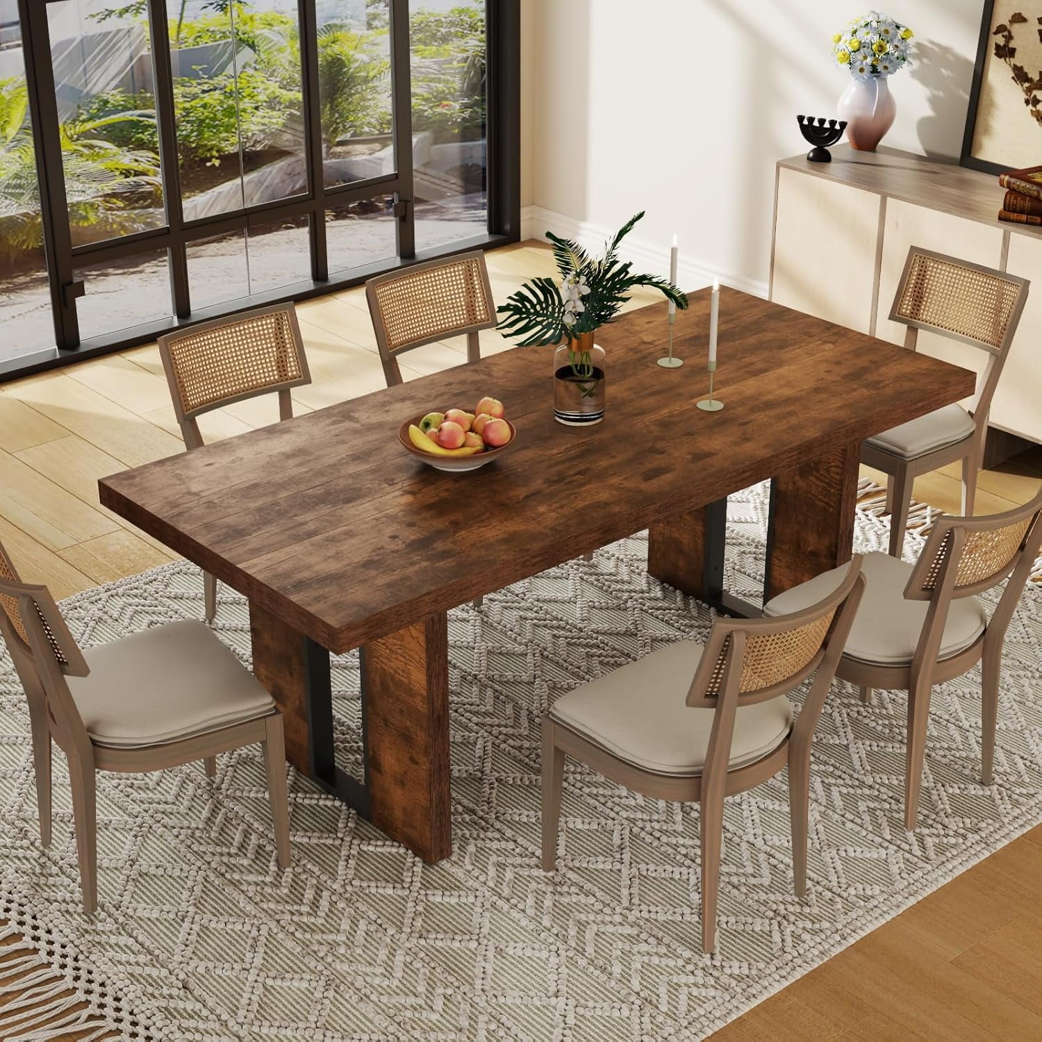 Auromie 71" Rustic Dining Table for 8, Farmhouse Dinner Table for 6 to ...