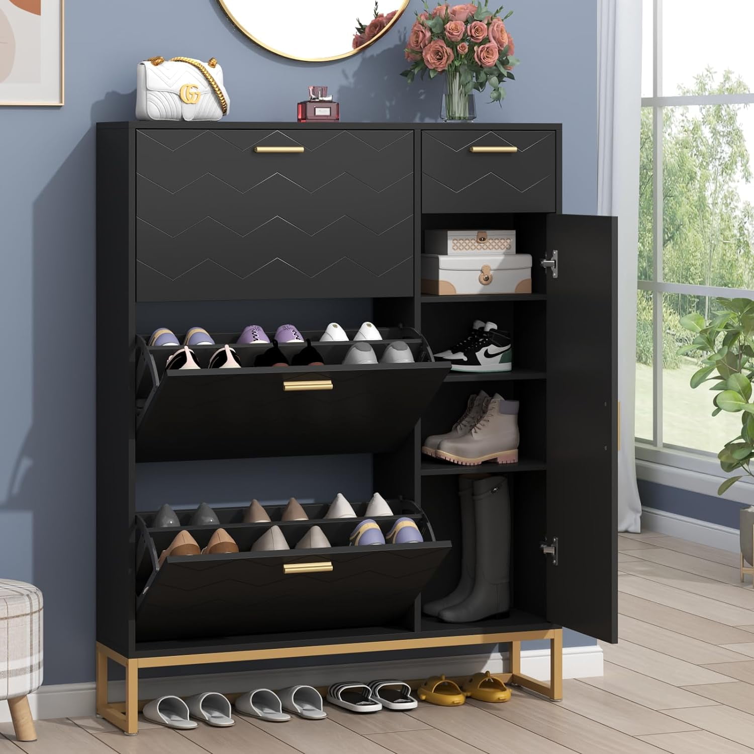 Auromie Metal Shoe Storage Cabinet, Sneaker Organizer with Adjustable ...