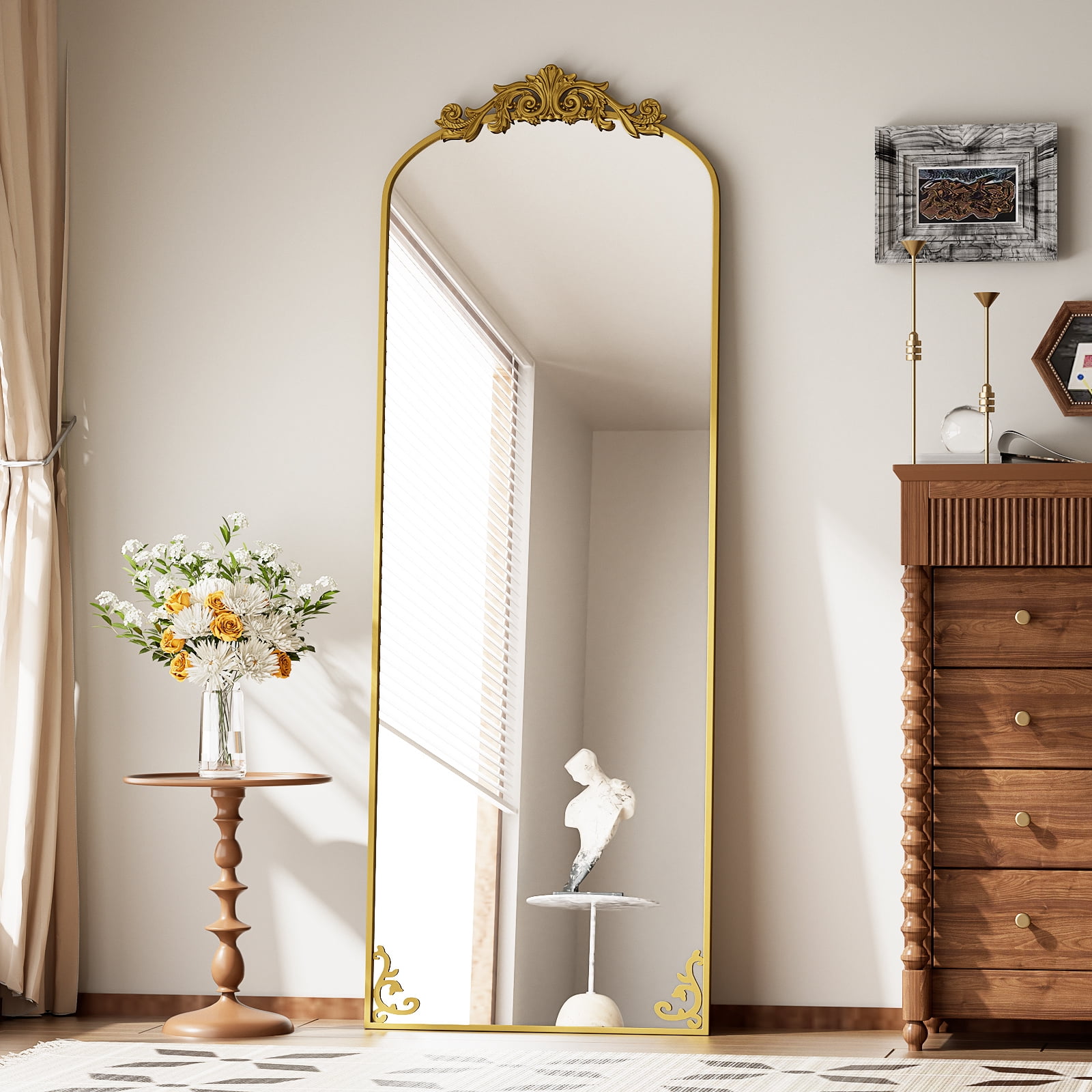 ‌Auromir‌ 21"x64" Vintage Arched Full Length Mirror Antique Metal Floor ...
