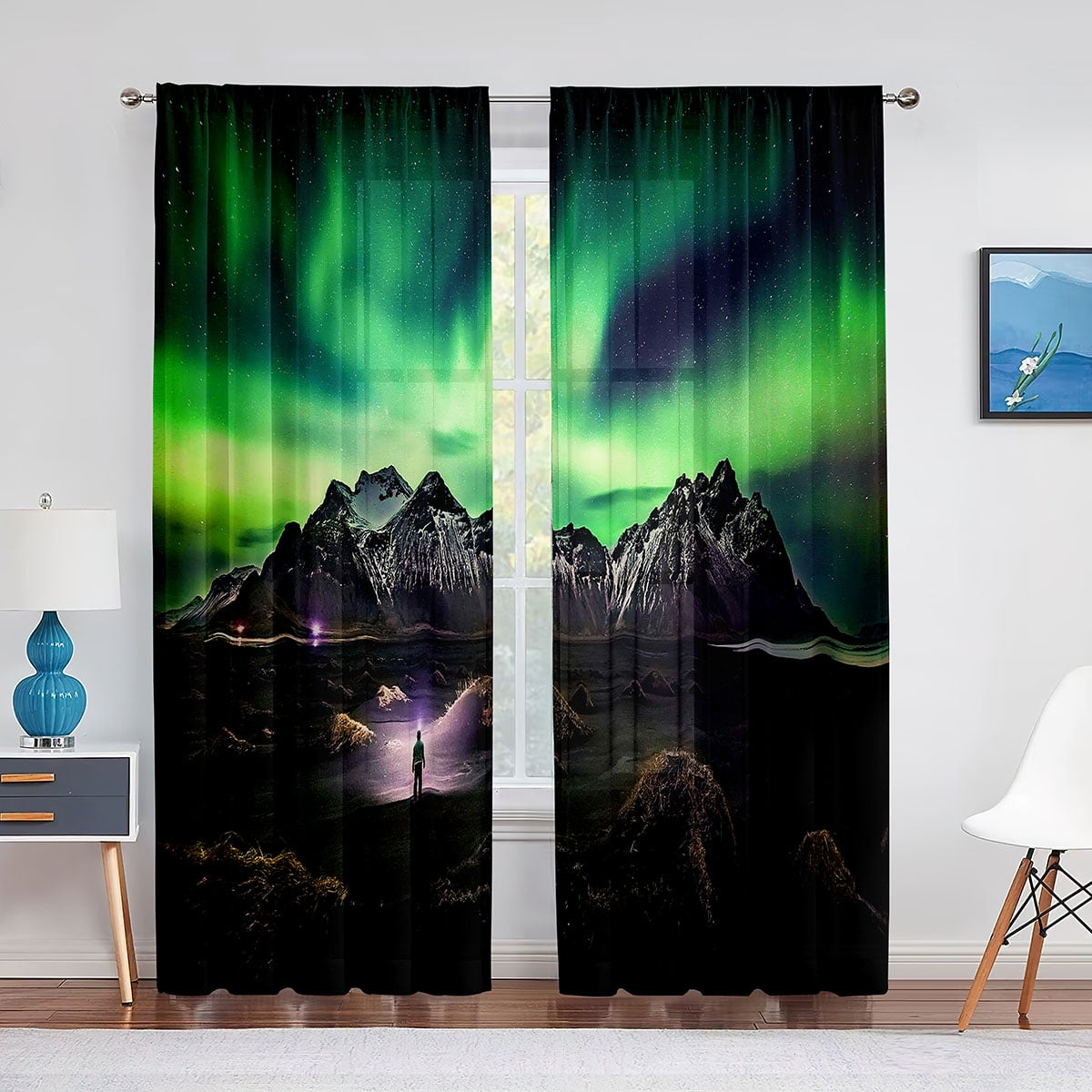 Aurora Above s Nature Scenery Tulle Curtains for Living Room Bedroom ...
