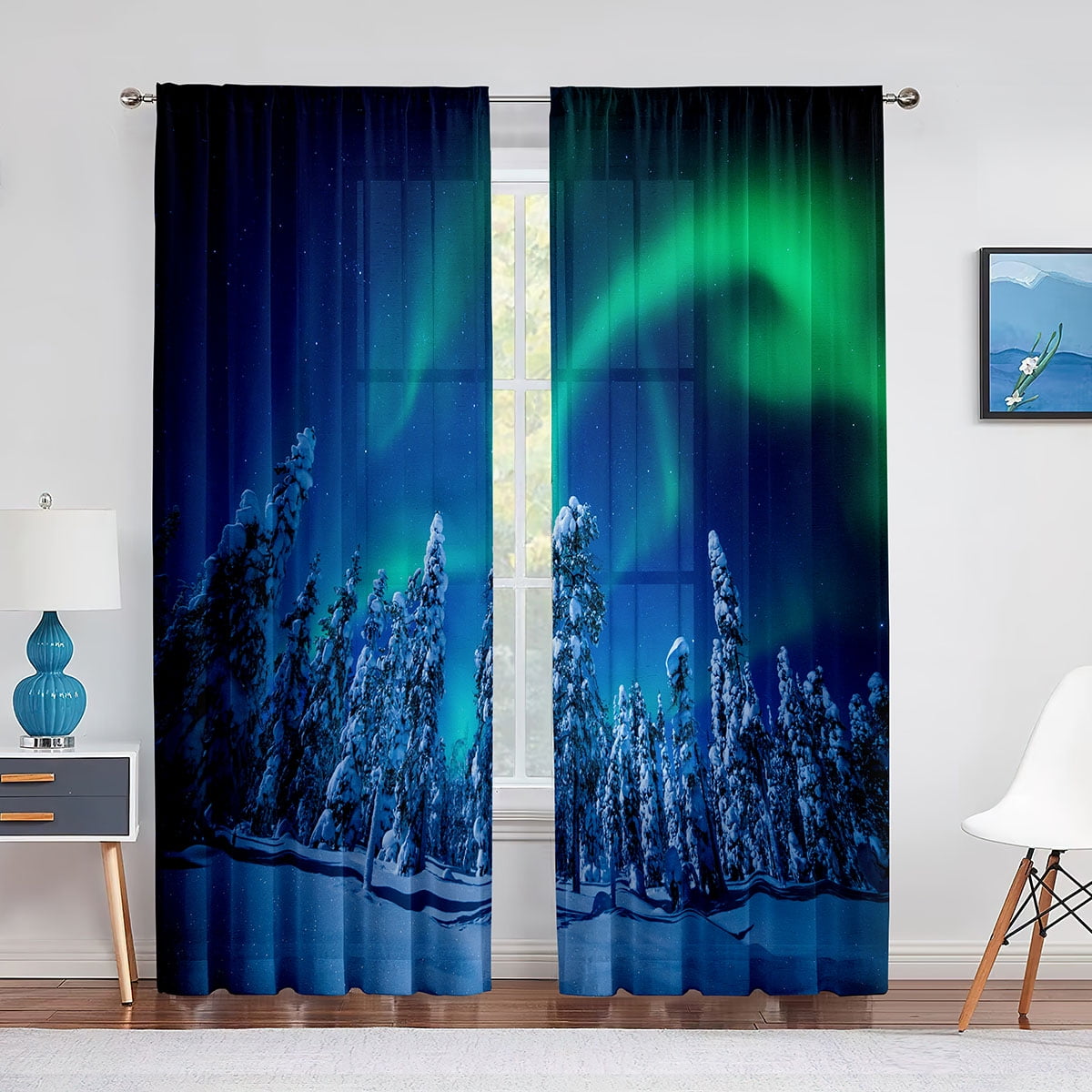 Aurora Above s Nature Scenery Tulle Curtains for Living Room Bedroom ...