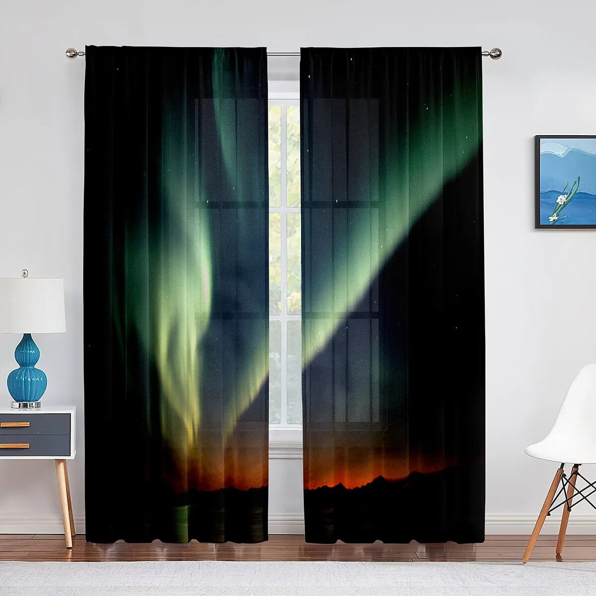 Aurora Above s Nature Scenery Tulle Curtains for Living Room Bedroom ...