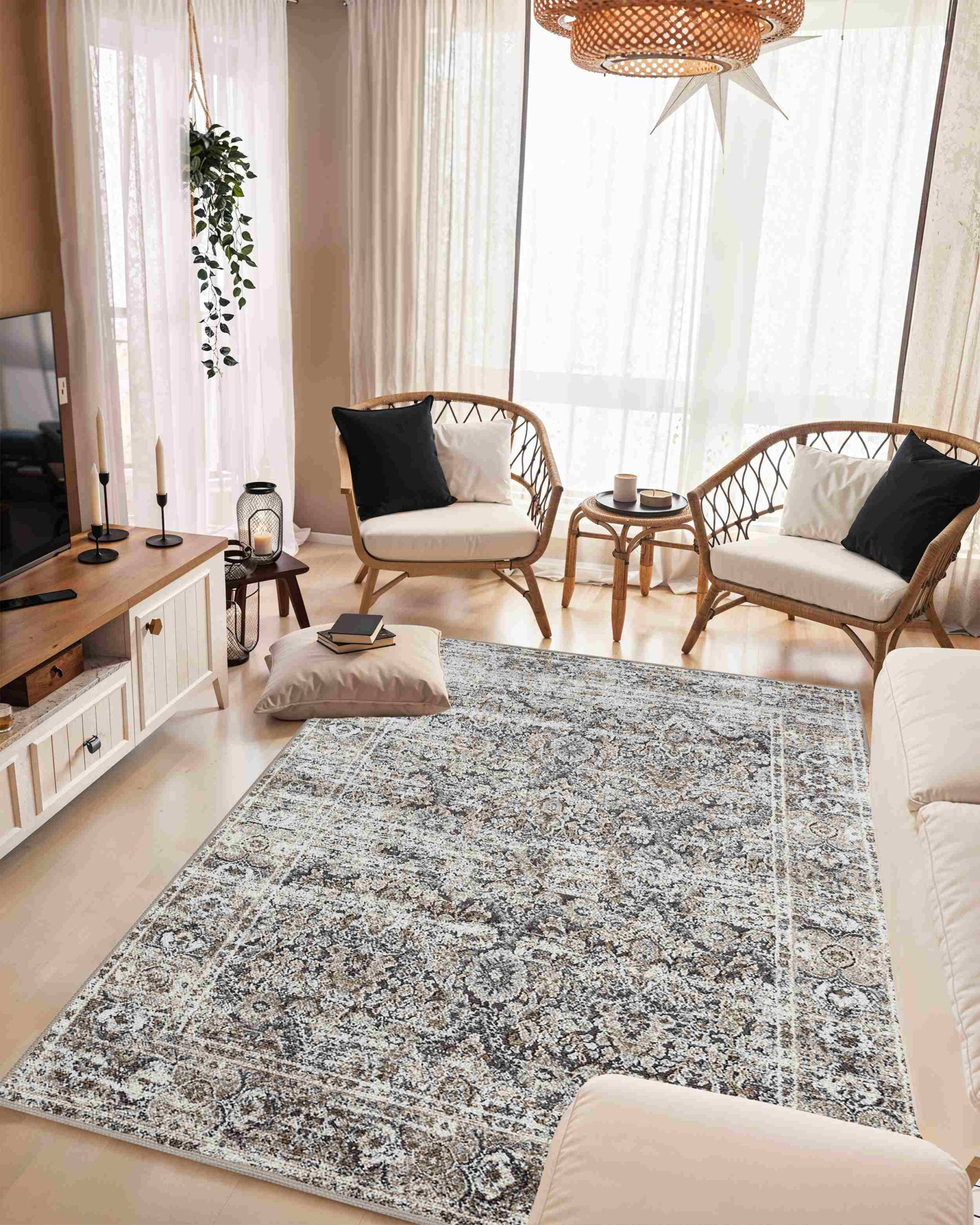 Aurora Modern Transitional Boho Vintage Area Rug Indoor for Living Room ...
