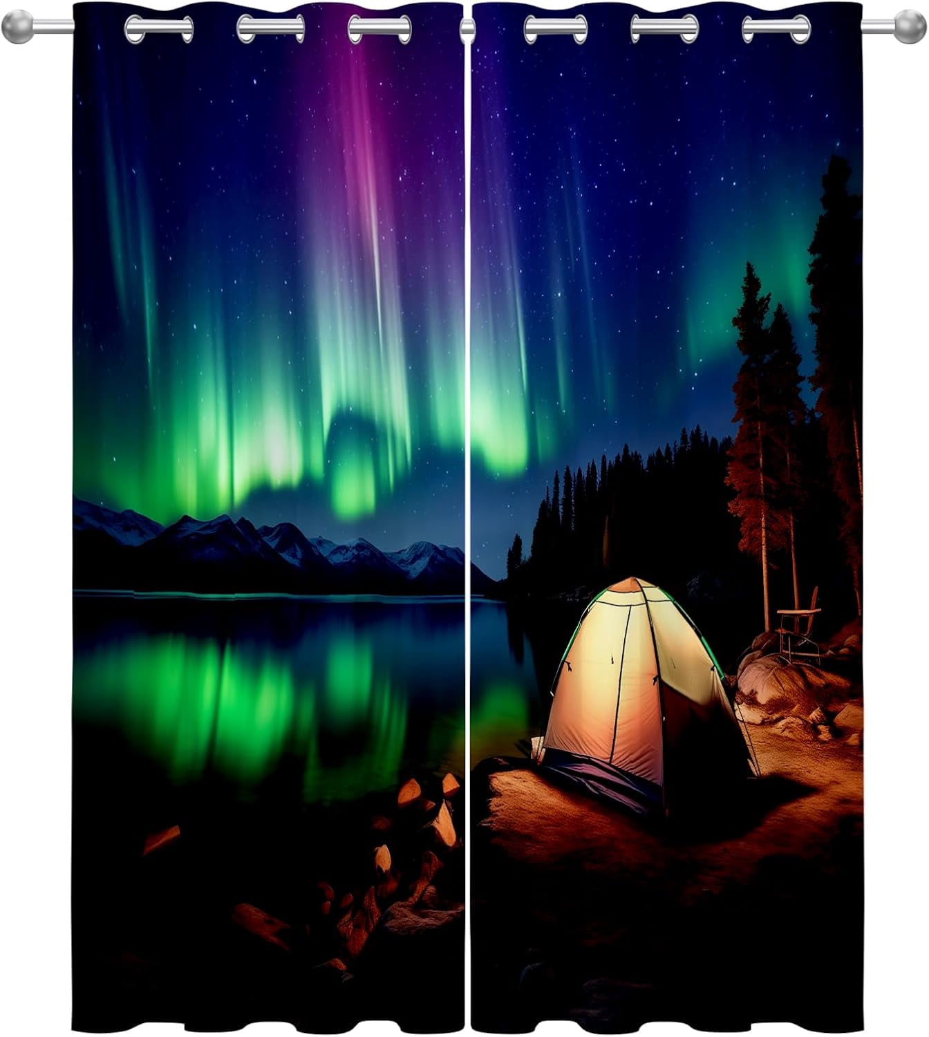 Aurora Blackout Curtains, Borealis Nature Landscape Patterned Window ...
