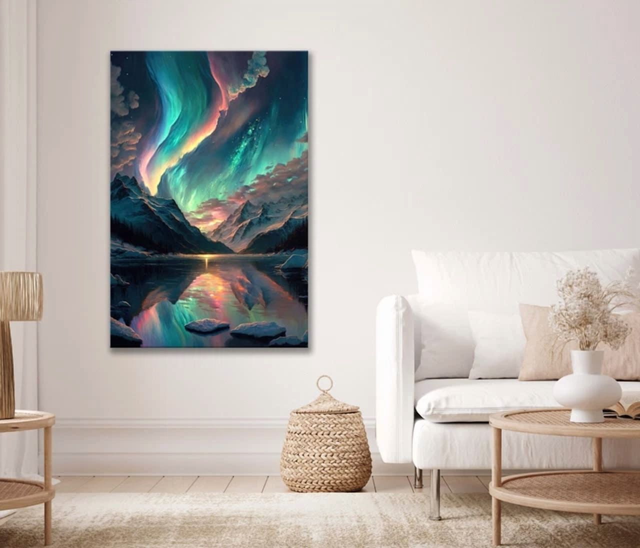 Aurora Bore Reflecting Over Icey Lake Poster Art Home Decor Vintage ...