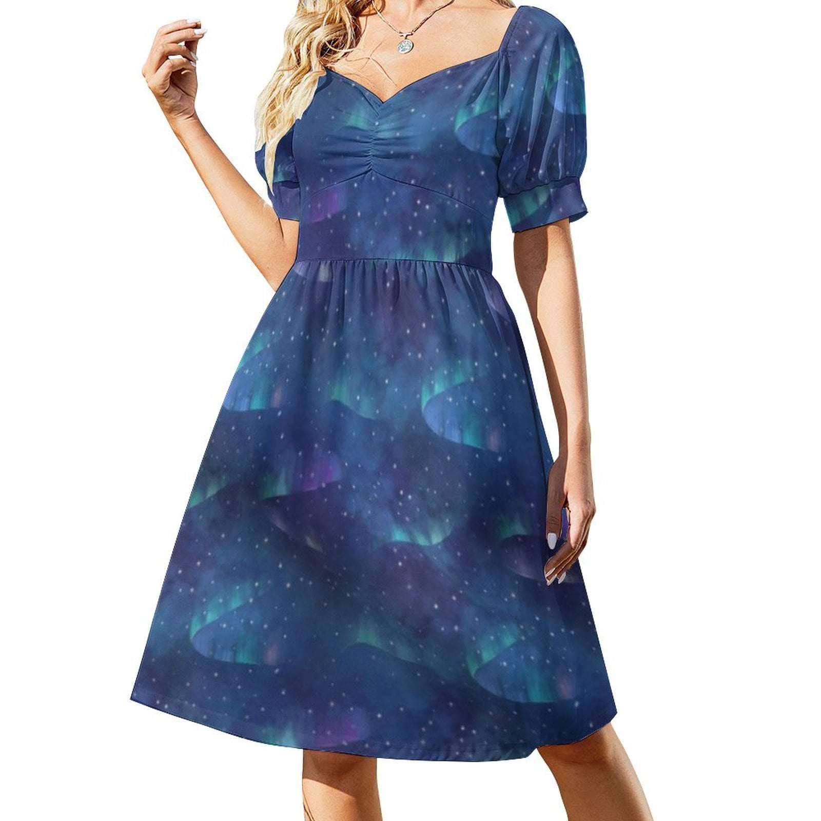 Aurora Borealis Art Short Sleeve Dress Clothes Women's Summer Dress ...