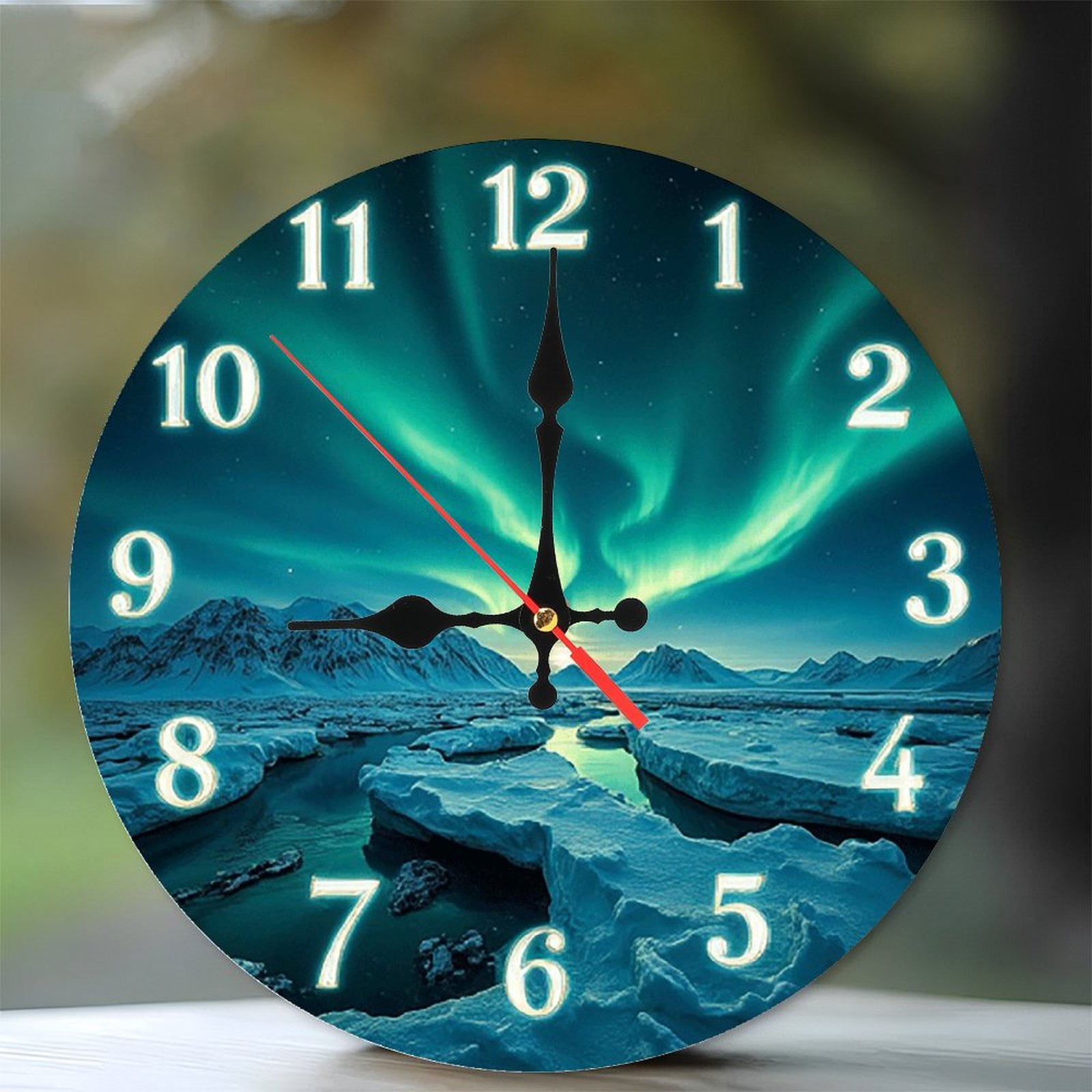 Aurora Borealis Clock Arctic Landscape Wall Clock 10-Inch Silent Wooden ...