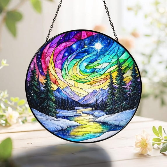 Aurora Borealis Glass Suncatcher, Northern Lights Window Hanging ...