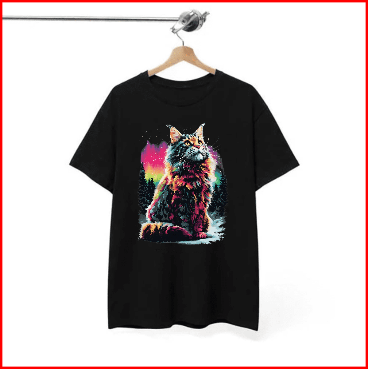 Aurora Borealis Maine Coon Cat Winter Forest Northern Lights Art Unisex ...