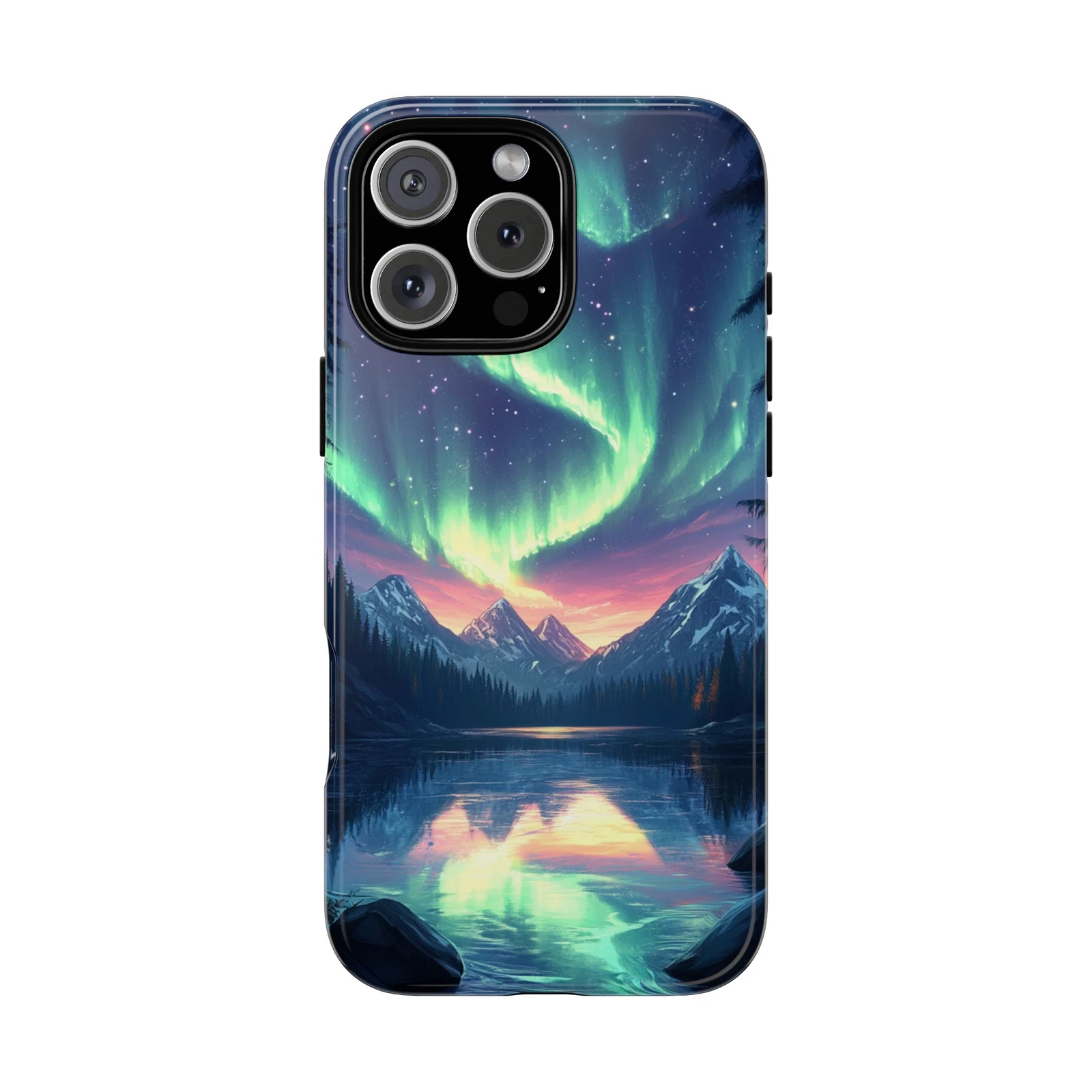Aurora Borealis Mountain Lake Scene Phone Case for iPhone 11 to 16 Pro ...
