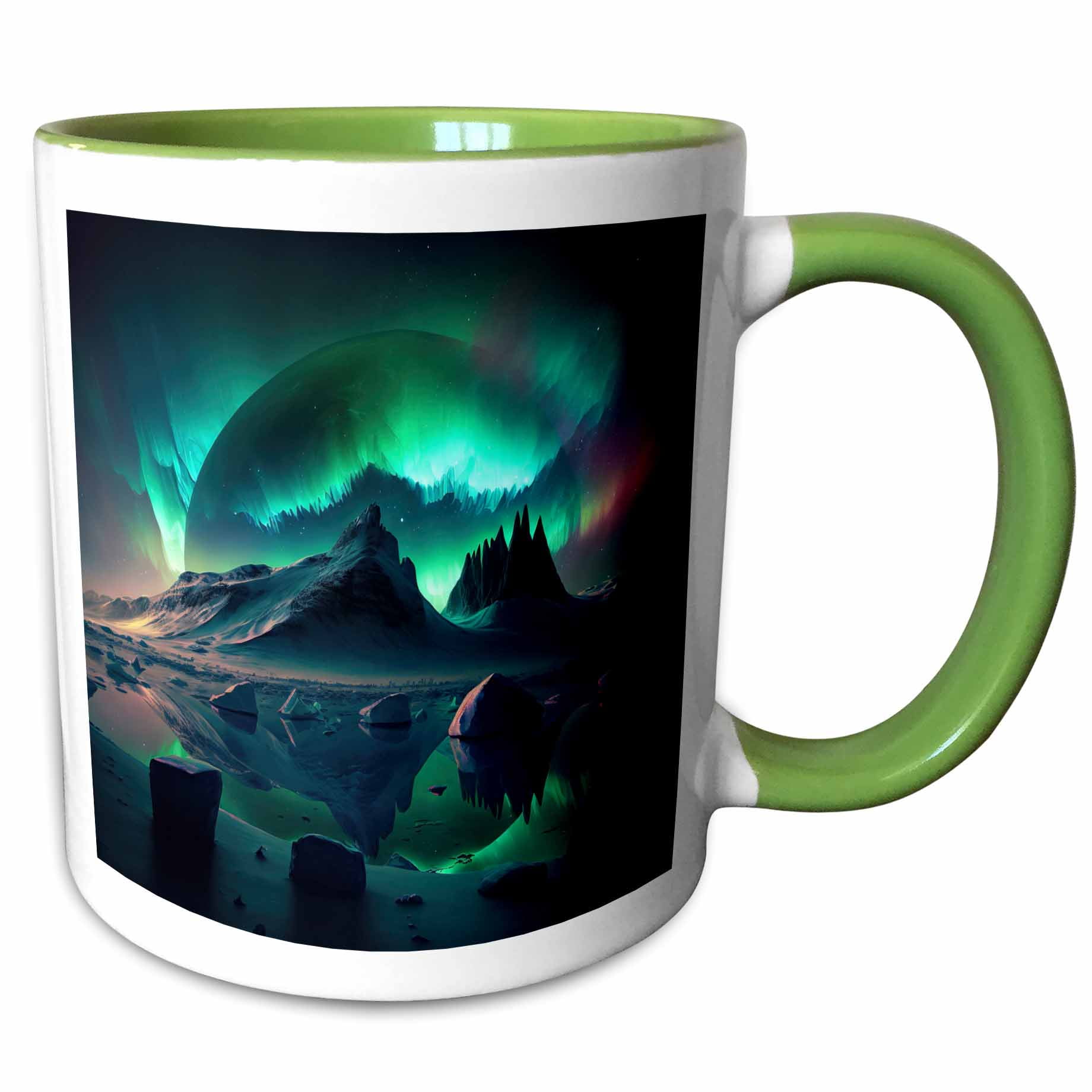 3drose, Aurora Borealis Night Sky, 15oz Two-tone Green Mug - Walmart.com