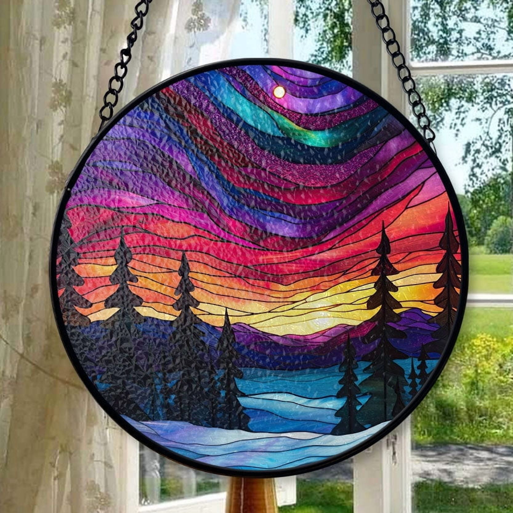 Aurora Borealis, Northern Lights Suncatcher, Stained Glass Style Wall ...