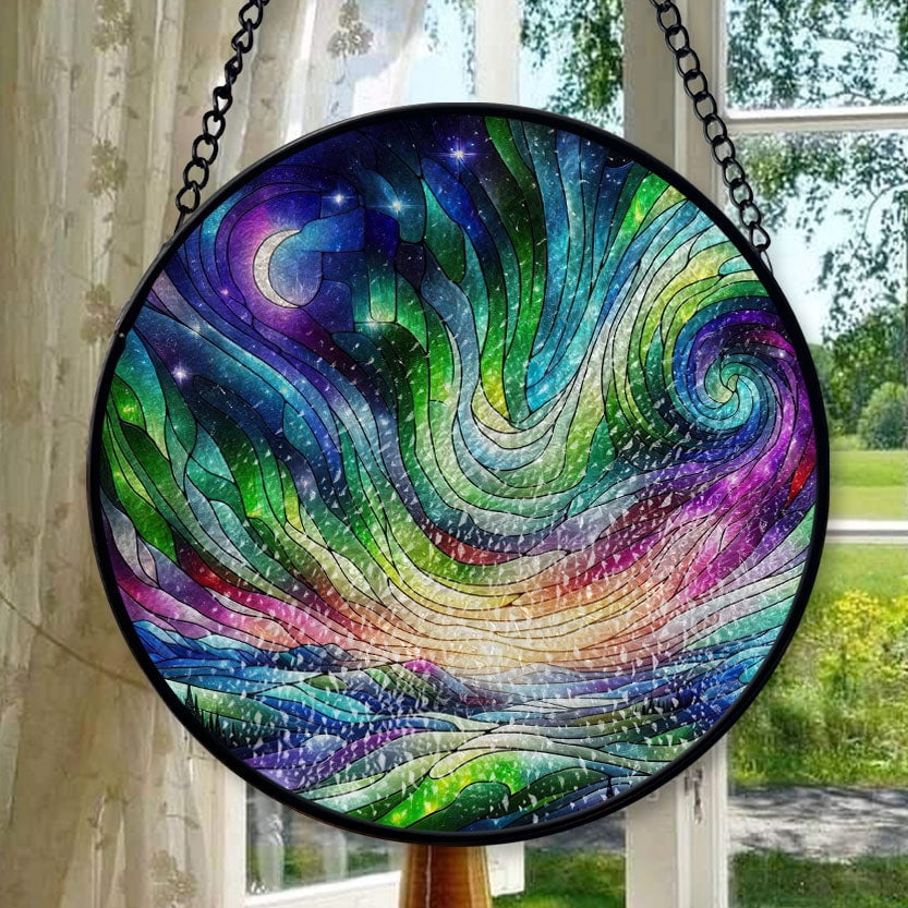 Aurora Borealis, Northern Lights Suncatcher, Stained Glass Style Wall ...
