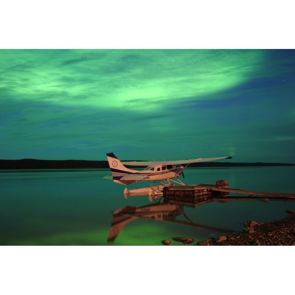 Aurora Borealis Or Northern Lights Over Float Plane And Mackenzie River ...