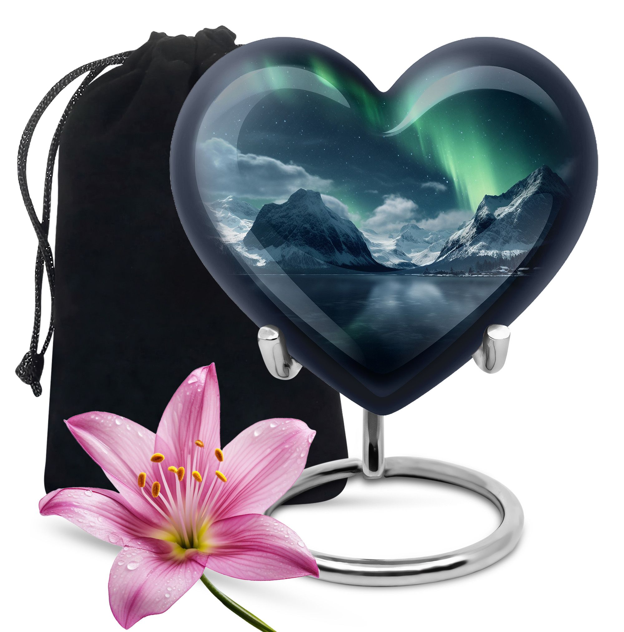 Aurora Borealis Over Snowy Heart Urns For Human Ashes, Urn For Ashes ...