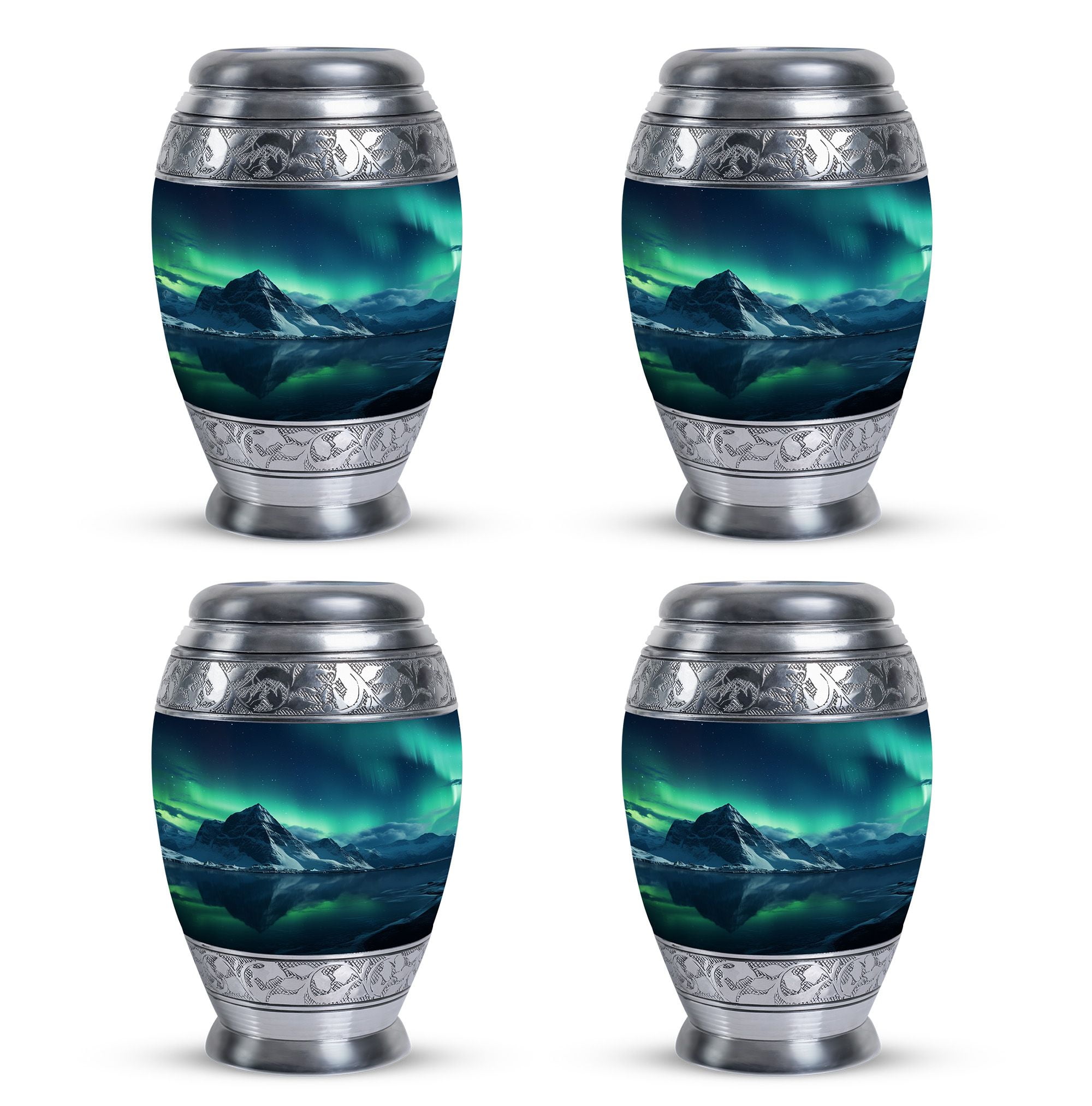 Aurora Borealis Over Snowy Memorial Ashes - Metal Urn - Unique ...
