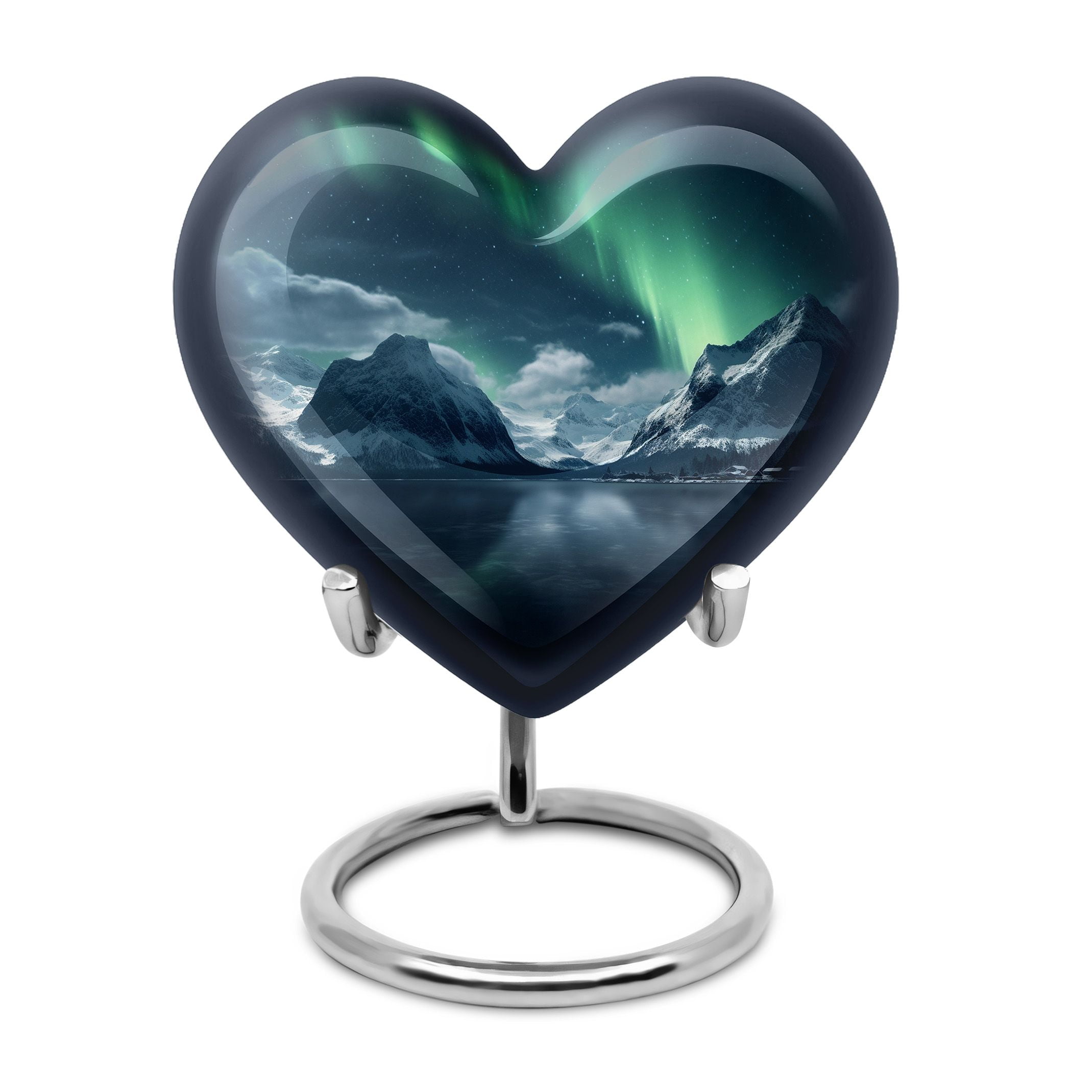 Aurora Borealis Over Snowy Small Heart Urns, Urn For Ashes For Women ...