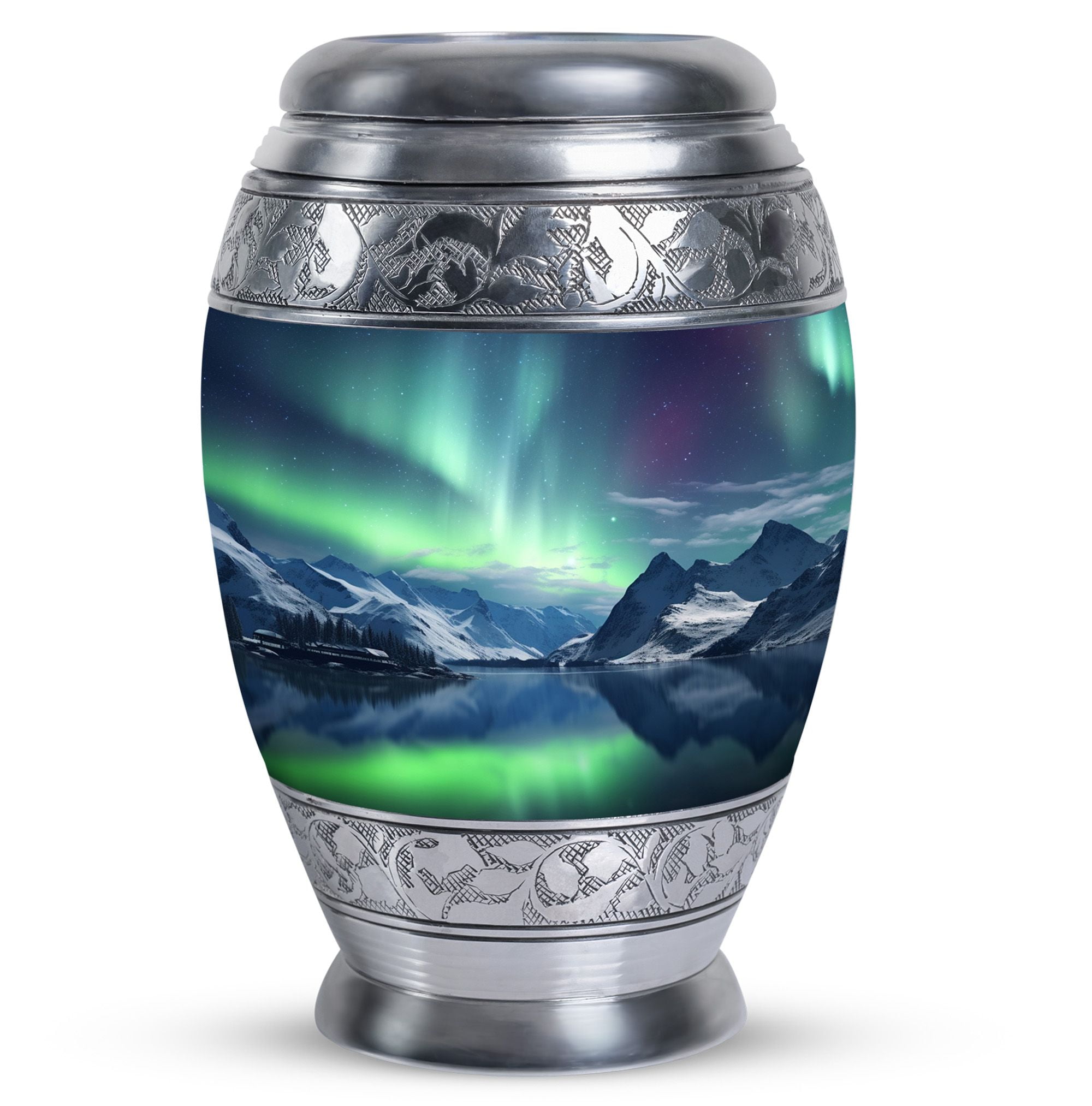 Aurora Borealis Over Snowy Urns For Ashes, Keepsake Urns For Human ...