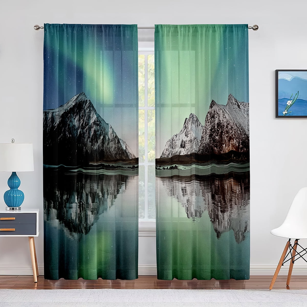 Aurora Borealis Sheer Voile Curtain Beautiful Wonders of Nature Pattern ...