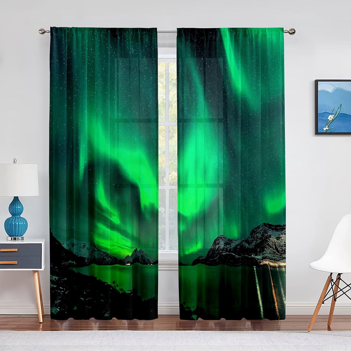 Aurora Borealis Sheer Voile Curtain Beautiful Wonders of Nature Pattern ...