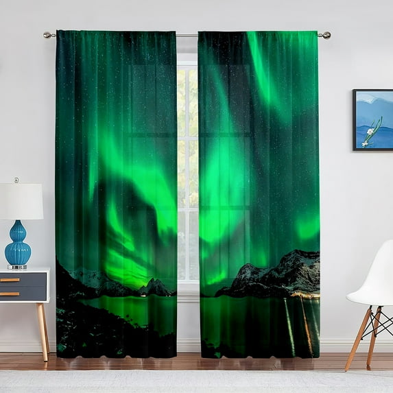 Aurora Borealis Sheer Voile Curtain Beautiful Wonders of Nature Pattern ...