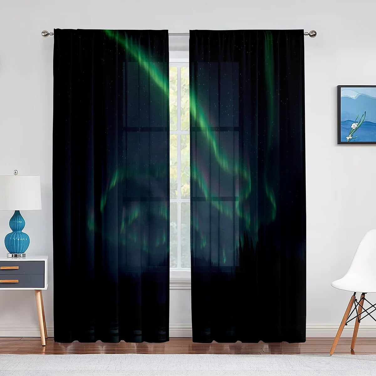 Aurora Borealis Sheer Voile Curtain Beautiful Wonders of Nature Pattern ...