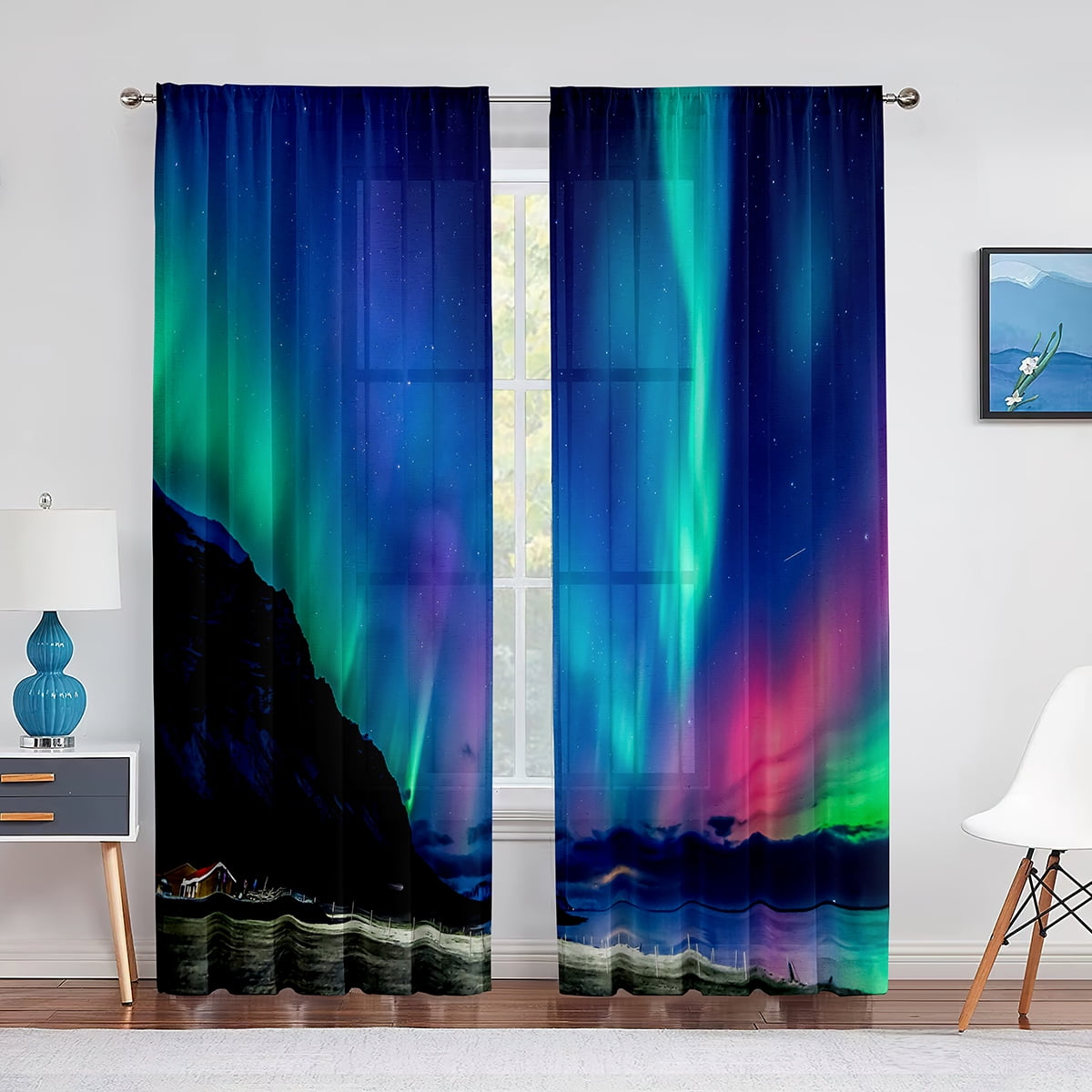 Aurora Borealis Sheer Voile Curtain Beautiful Wonders of Nature Pattern ...