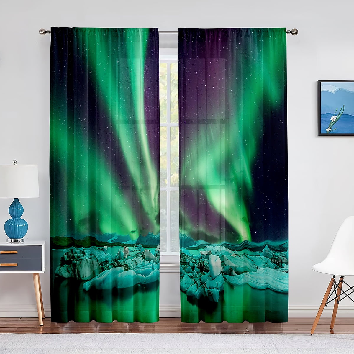 Aurora Borealis Sheer Voile Curtain Beautiful Wonders of Nature Pattern ...