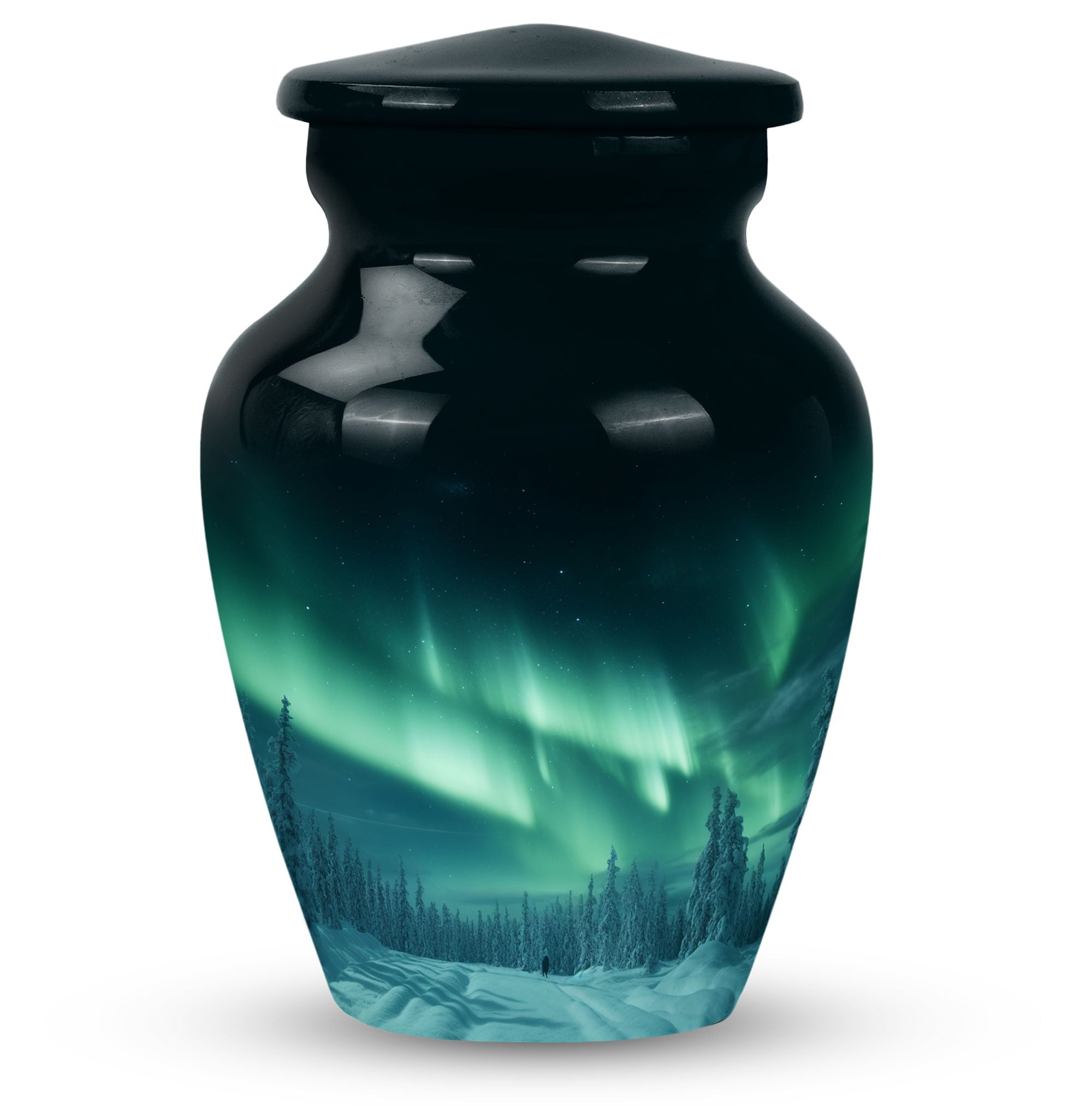 Aurora Borealis over Silent Frozen Forest - Sleek Miniature Urn for Men ...