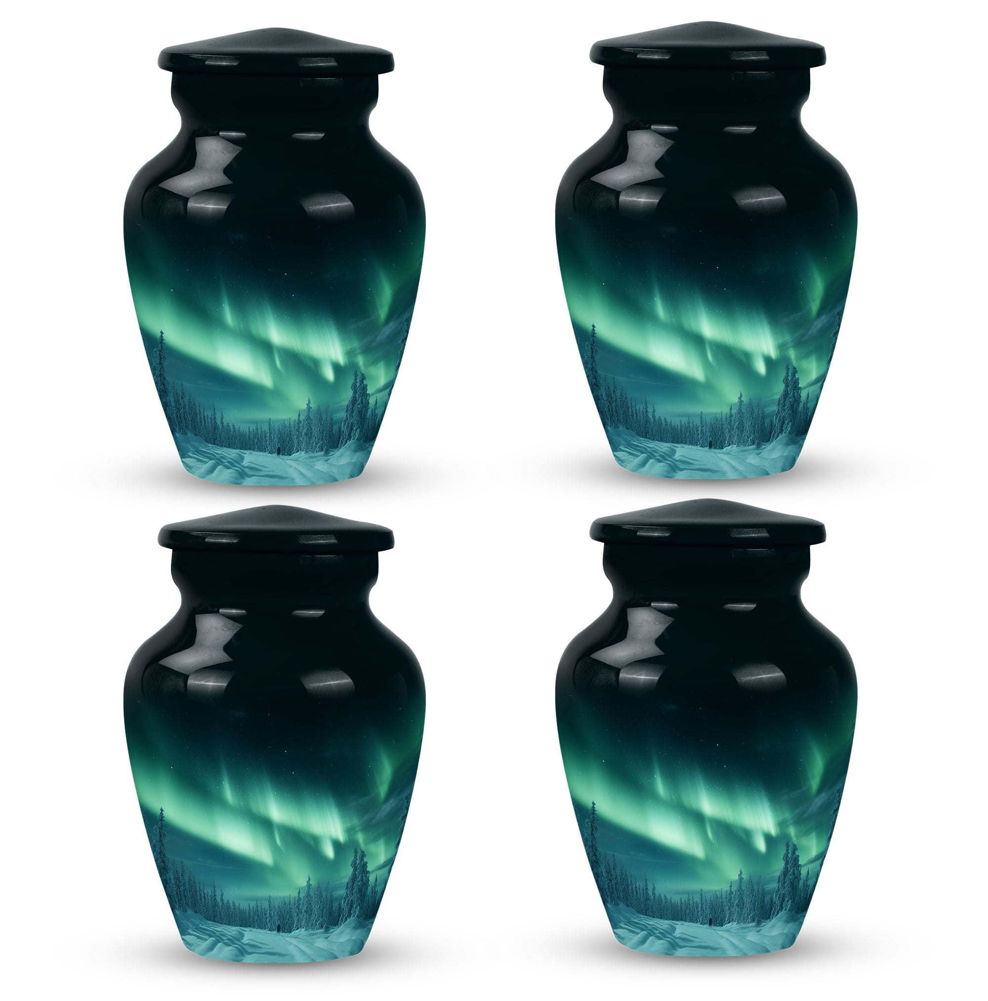 Aurora Borealis over Silent Frozen Forest - Tiny Memorial Urn for Adult Ashes - Compact ...
