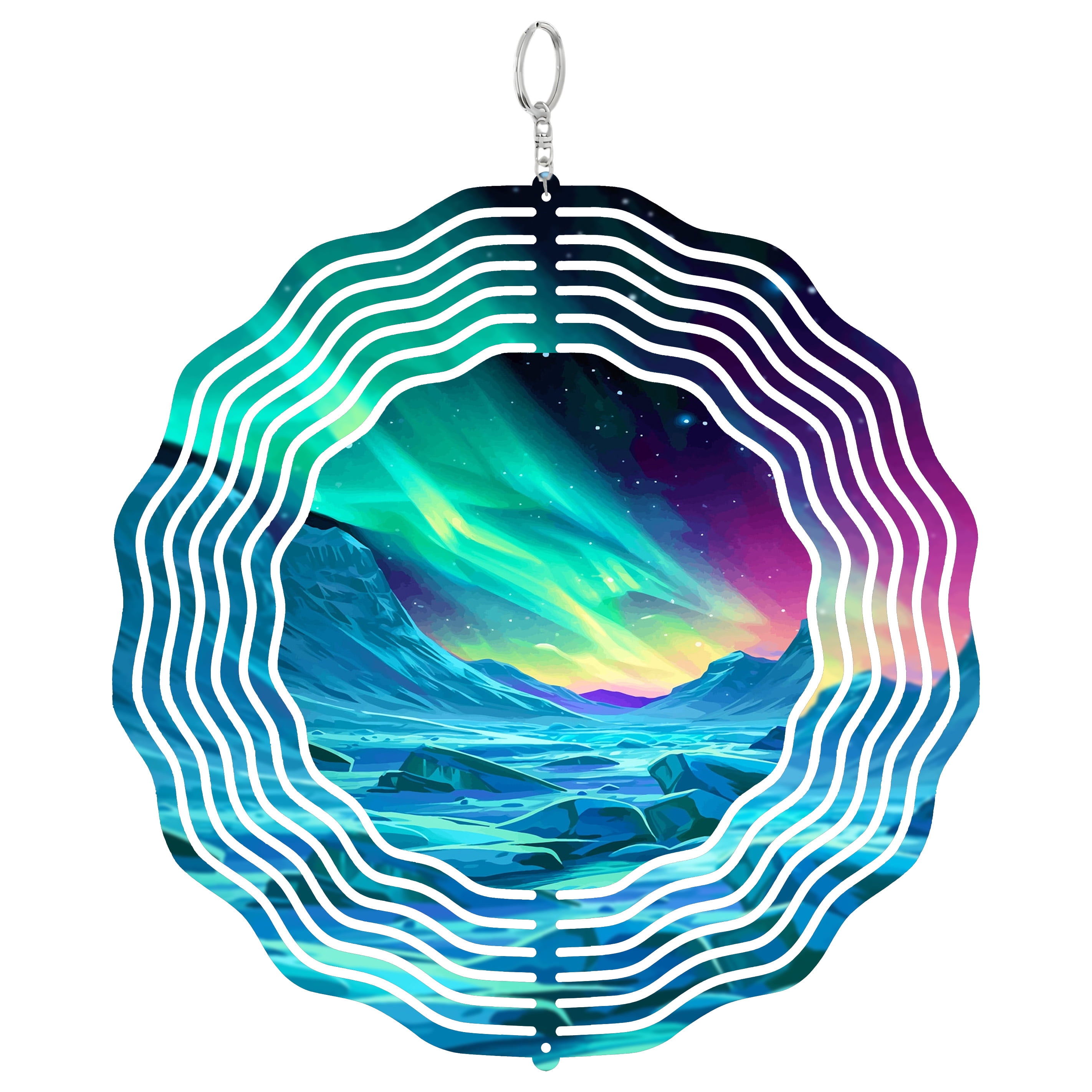 Aurora Borealis Sky 3D Wind Spinner Metal Hanging Ornament Outdoor Home ...